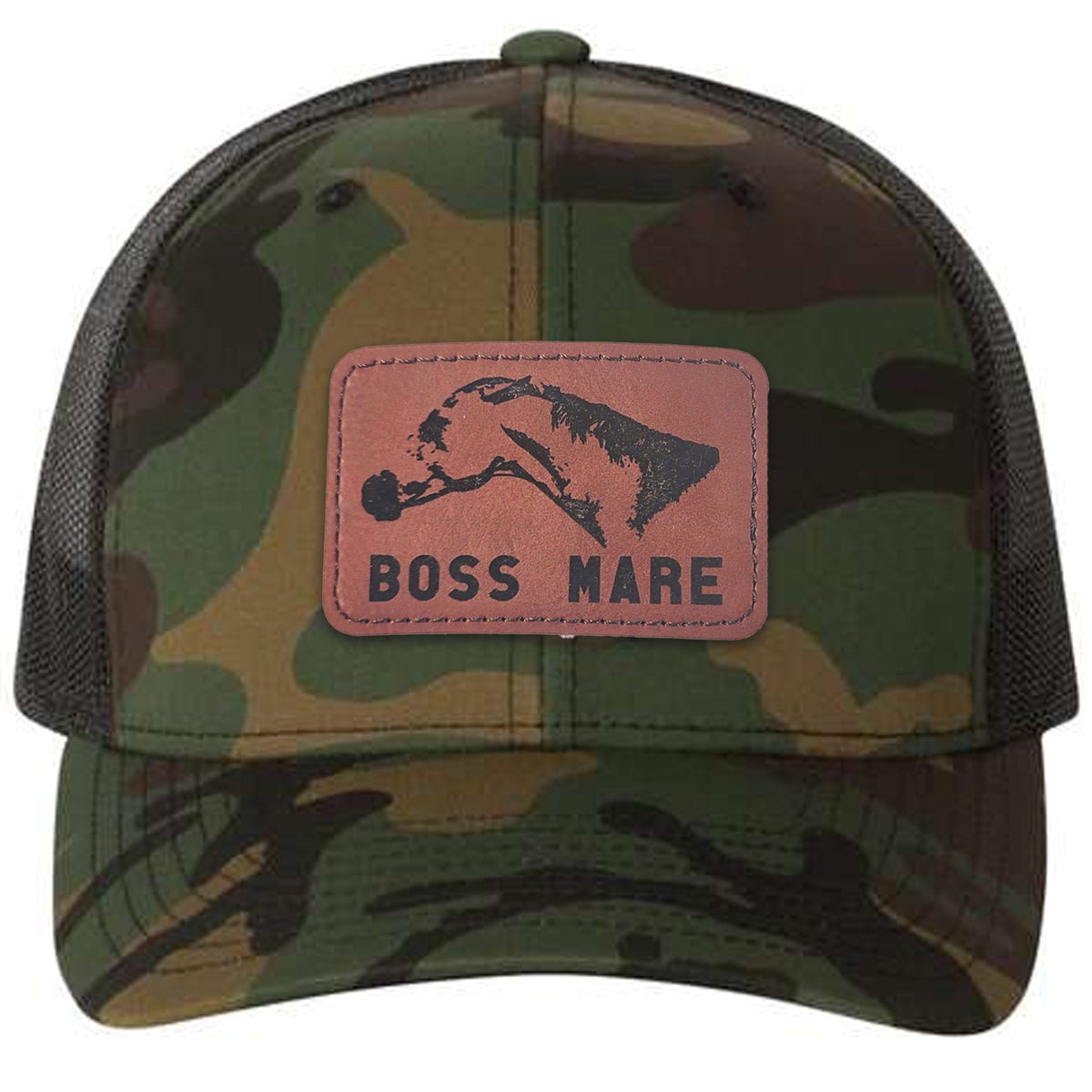 The Boss Mare Logo Patch Retro Trucker Cap - Camo | Equestrian Creations